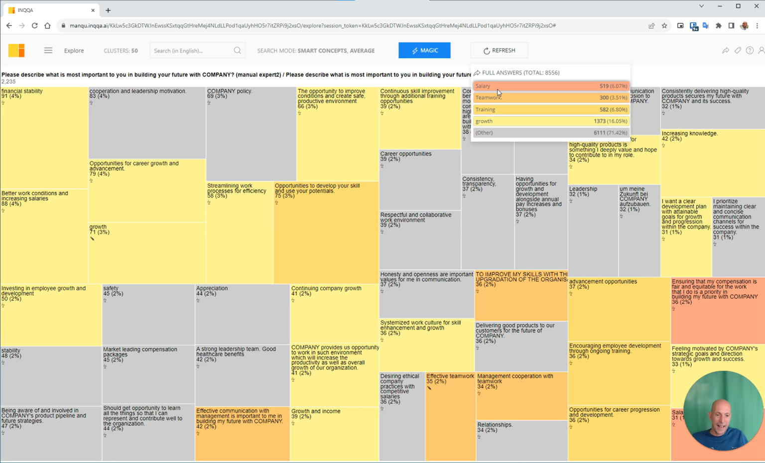 Connects the dots in employee surveys & market research
